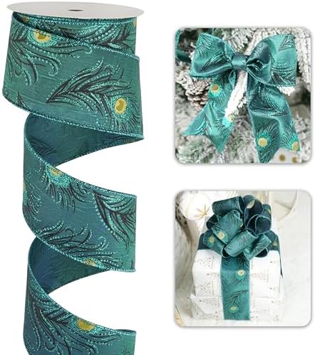 Amazon.com: Syhood Peacock Print Wired Ribbon, 2.5 Inch x 91.44 Feet ...