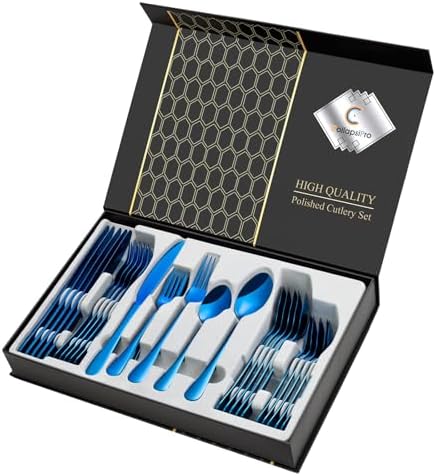 Amazon.com | Elyon Tableware 20-piece Blue Flatware, Stainless Steel ...