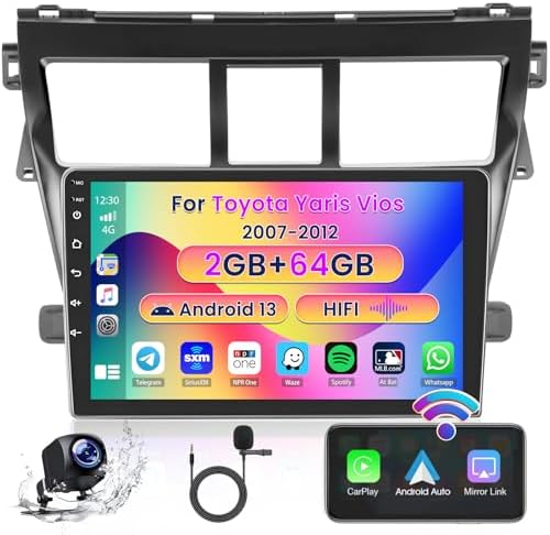 Amazon.com: Roinvou 2+64G Android Radio Dash Kit for Toyota Yaris Vios ...
