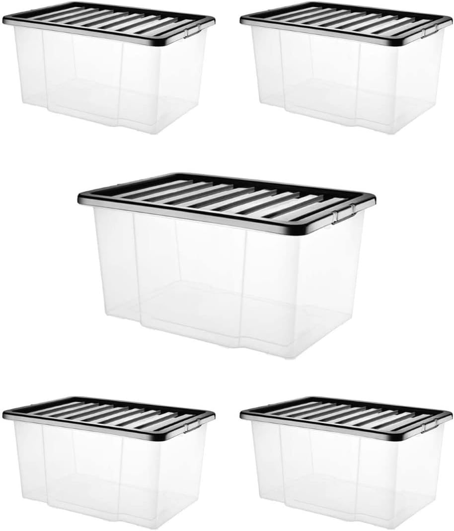 VSL 5 x 50 Litre Plastic Storage Box - Quality Container with Black Lid ...