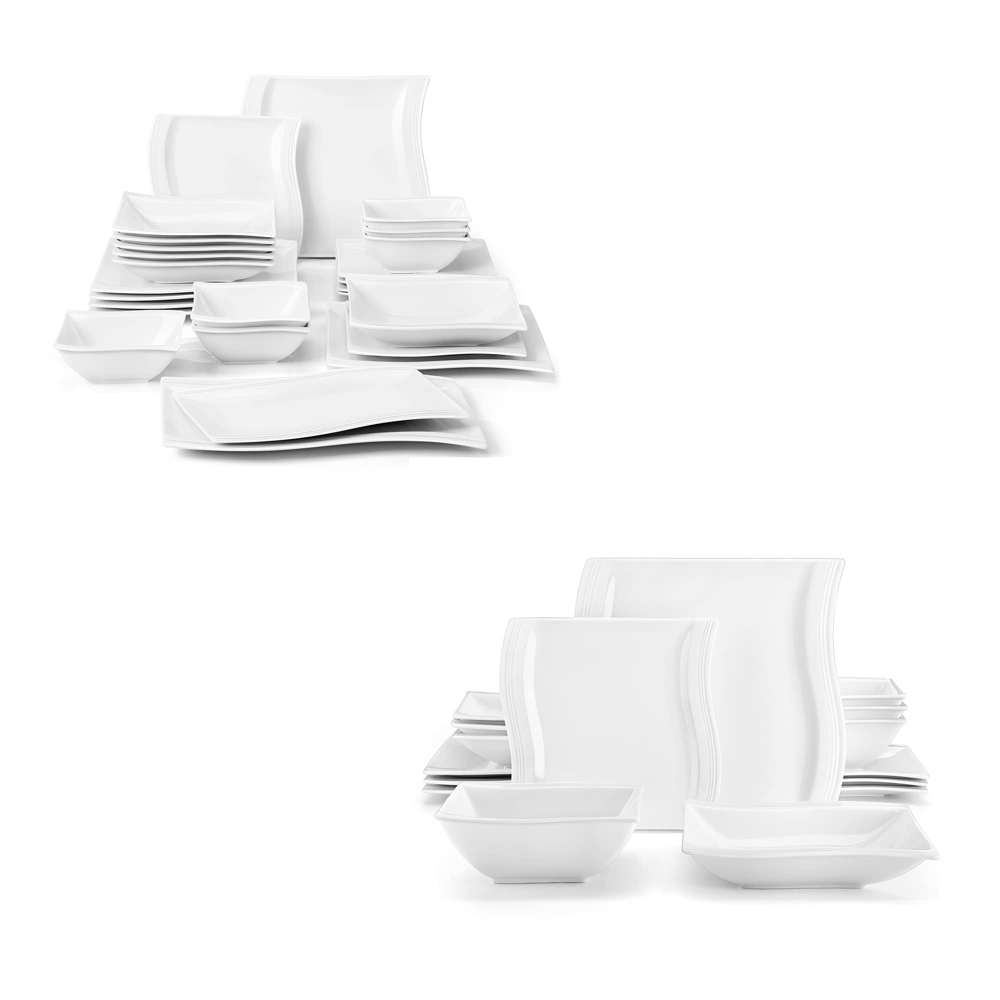 MALACASA 30 Piece Ivory White Square Dinnerware Sets for 6 Bundle With ...