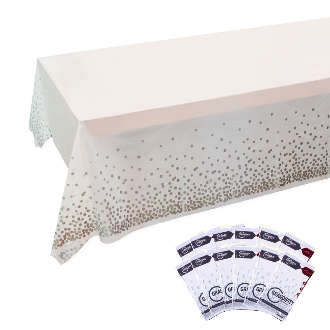 Snapklik.com : Grey Dot On White 12 Pack Premium Disposable Plastic Tablecloth 54 Inch X 108 ...