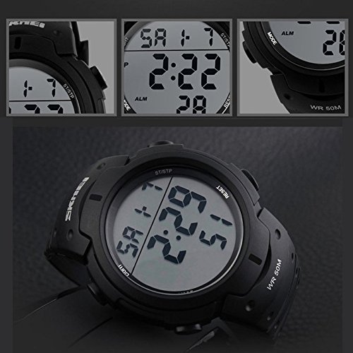 Mens Digital Sports Watch LED Screen Large Face Military Waterproof ...