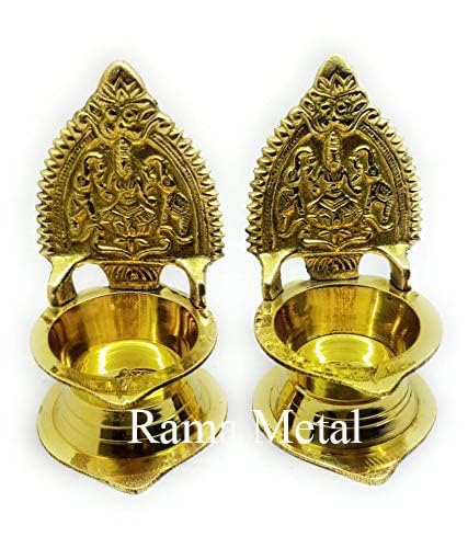 Buy RAMA METAL Brass Lakshmi DEEPAM Set (Pack of 2) Online at Low ...