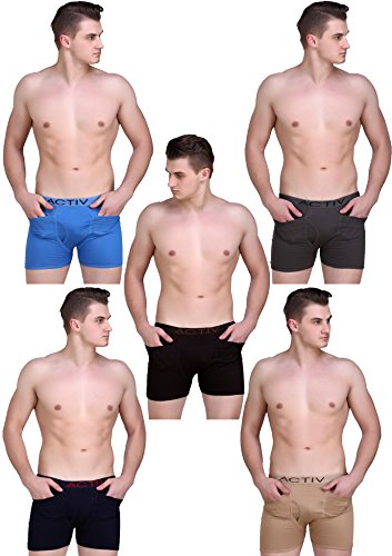 Buy HAP Men's Cotton Trunks (Pack of 5) (ACTIVE_POCKET TRUNK_S_Brown,Sky Blue,Navy Blue,Beige ...