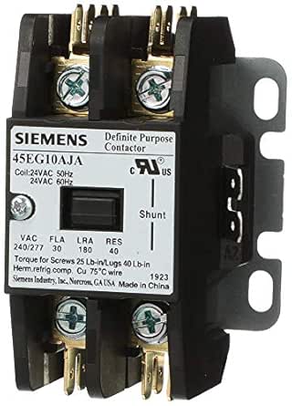 Siemens Definite Purpose Contactor, 1-Pole w/Shunt, 30 Amp, 24V AC Coil ...