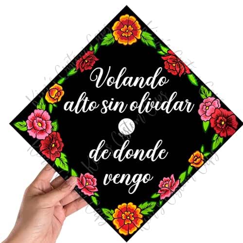 Amazon.com: Spanish Floral Graduation Cap Printed Topper Grad Cap ...