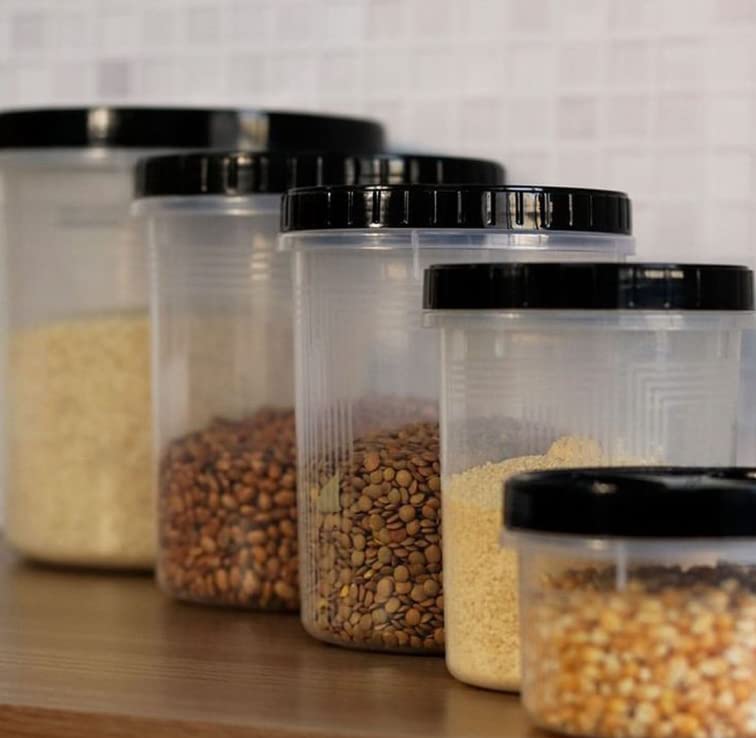 Kit 5 Potes Porta Mantimentos Tampa de Rosca Redondo (Preto) | Amazon ...