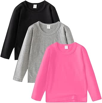 Amazon.com: Comche 3 Pack Cotton Long Sleeve Tee Shirts for Girls Kids ...