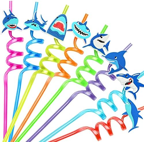 Amazon.com: 24 Shark Drinking Crazy Straws for Kids | Blue, Shark ...