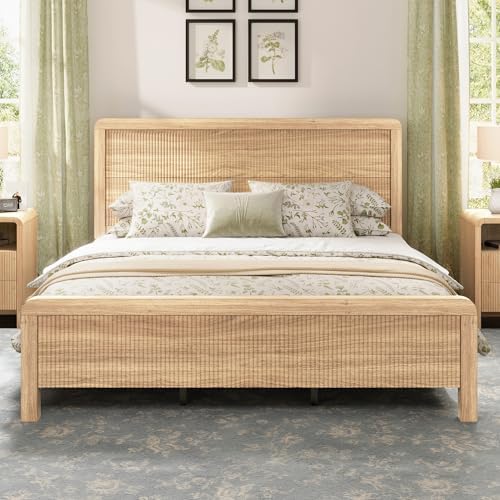 Amazon.com: AMERLIFE Wood Queen Size Bed Frame with Headboard ...