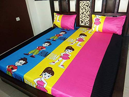 Buy Pallavi Designs Kids Hum Tum - 300 TC Elastic Fitted Bedsheet with ...