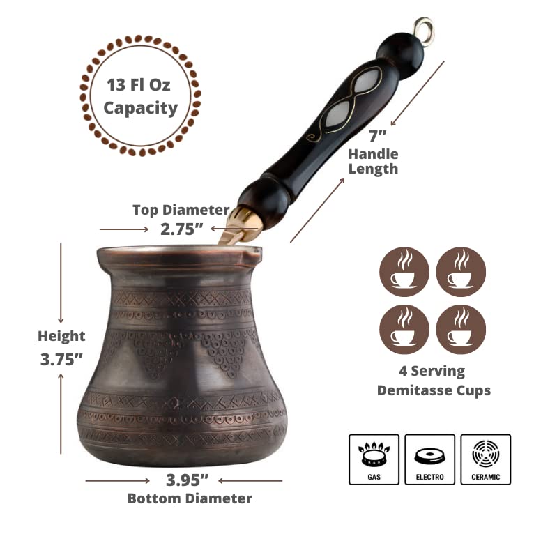 Stovetop Coffee Maker BCS 13 Oz Thick Copper Turkish Coffee Pot (Cezve ...