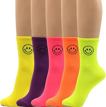 Amazon.com: donoba Women Crew Ankle Neon Socks Vivid 5 Color For Teen 4 ...