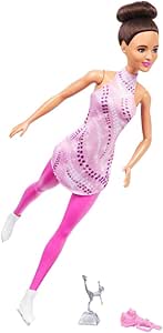 Barbie Poupée Métier Patineuse Artistique avec Tenue Rose Amovible, Cheveux Bruns en Chignon ...