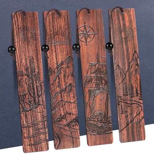 Amazon.com: 4Pcs Wood Bookmark for Men Gifts, Adventure Wooden Carving ...