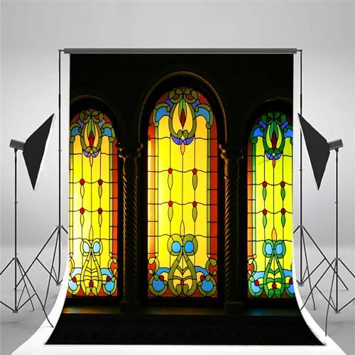 Amazon.com : EMTOBT Vinyl 5x7ft Stained Glass Window Backdrop Vintage ...
