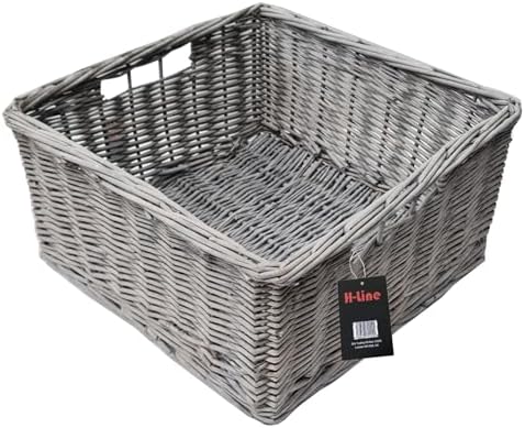 Square Wicker Storage Basket Grey Buff Rattan : Amazon.co.uk: Home ...