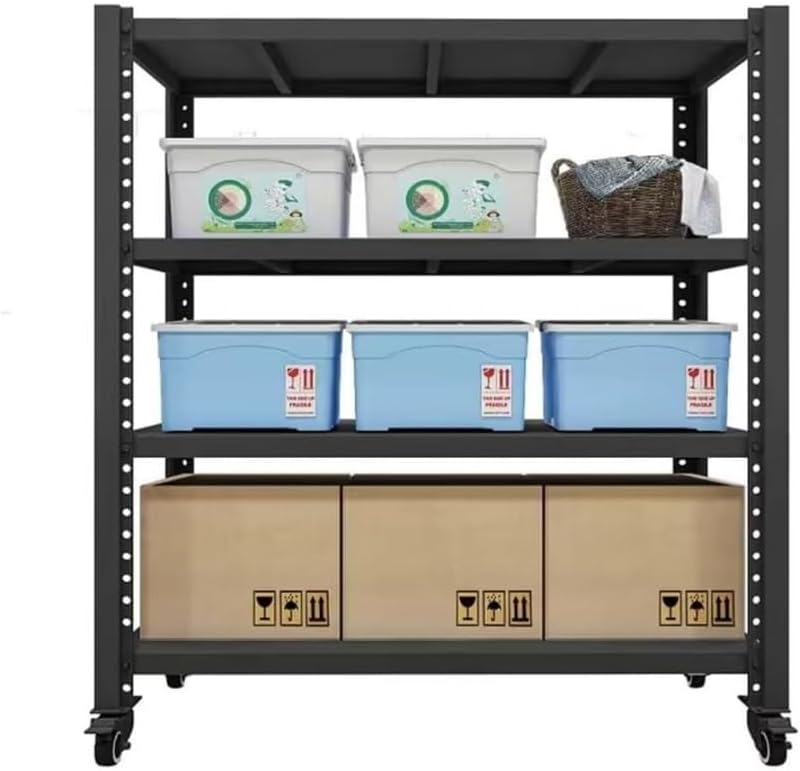 Amazon｜Jiza 業務用スチールラック 倉庫収納ラック メタルラック キャスター付き 棚 4段 耐荷重500kg 組立簡単 高さ調節可能 物品棚 陳列棚 整理棚 収納棚 (ブラック ...