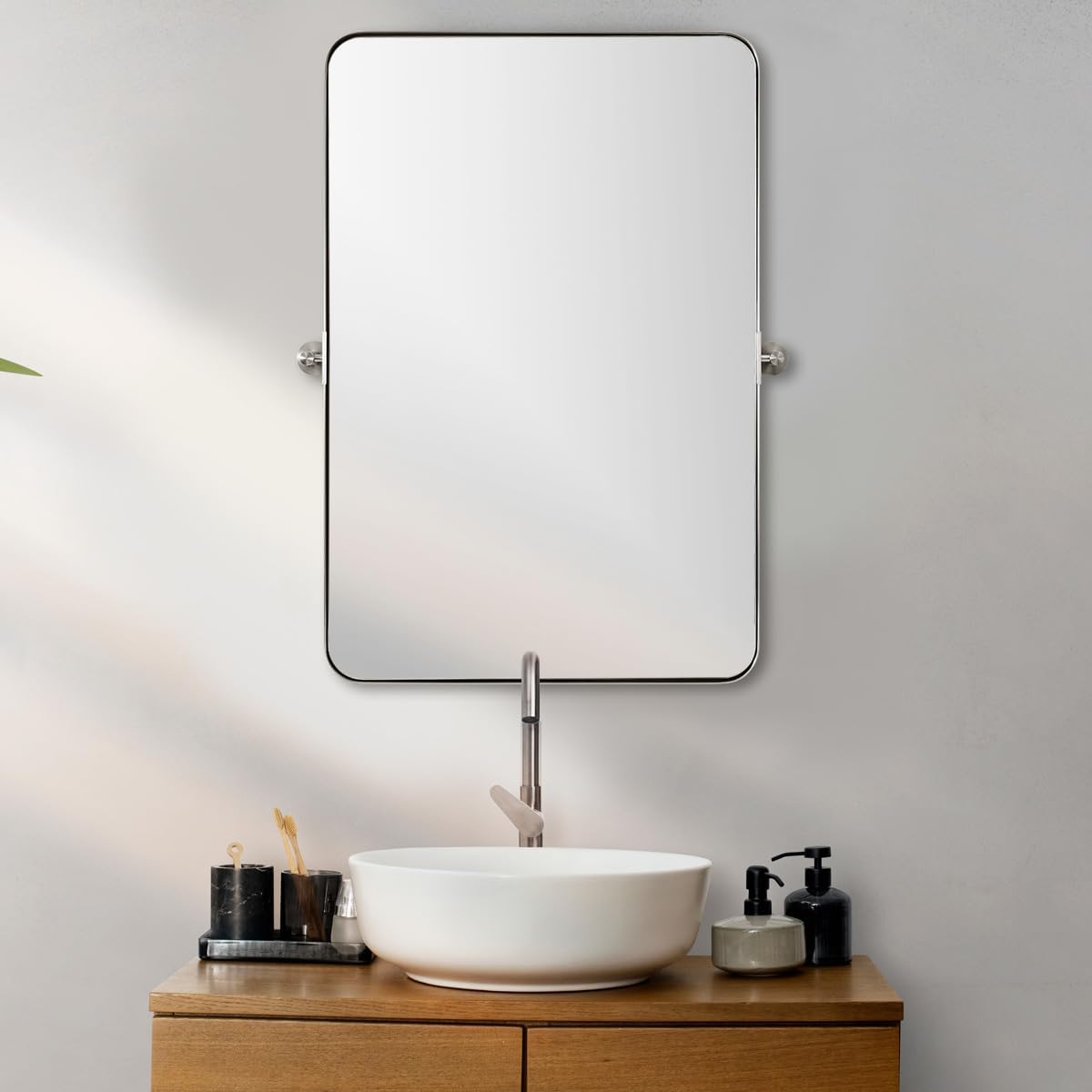 Amazon.com: 28"x36" Brushed Nickel Pivot Bathroom Mirror, Silver Metal ...