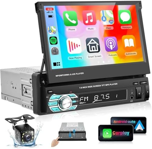 Amazon.com: Single Din Flip Out Screen Car Stereo with Wireless Carplay ...