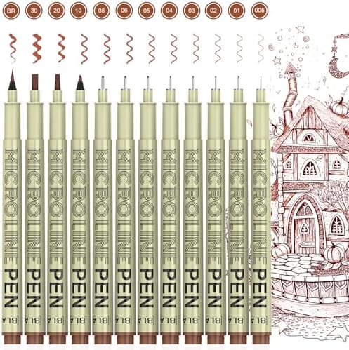 Amazon.com : KERIFI Sepia Micro Pen Set, 12 Assorted Sizes Fineliner ...