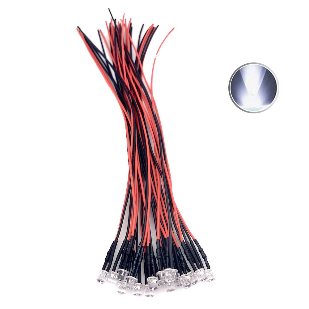 Amazon.com: 30pcs 12 Volt 5mm Flat top White LED Lights Emitting Diodes ...