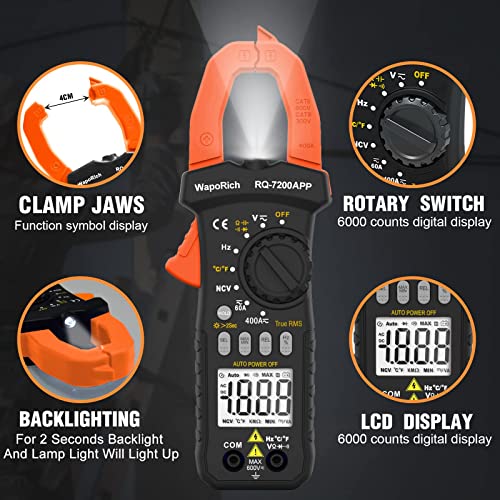 Digital Clamp-on Ammeter T-RMS 6000 Counts Measuring for A.C. & D.C ...