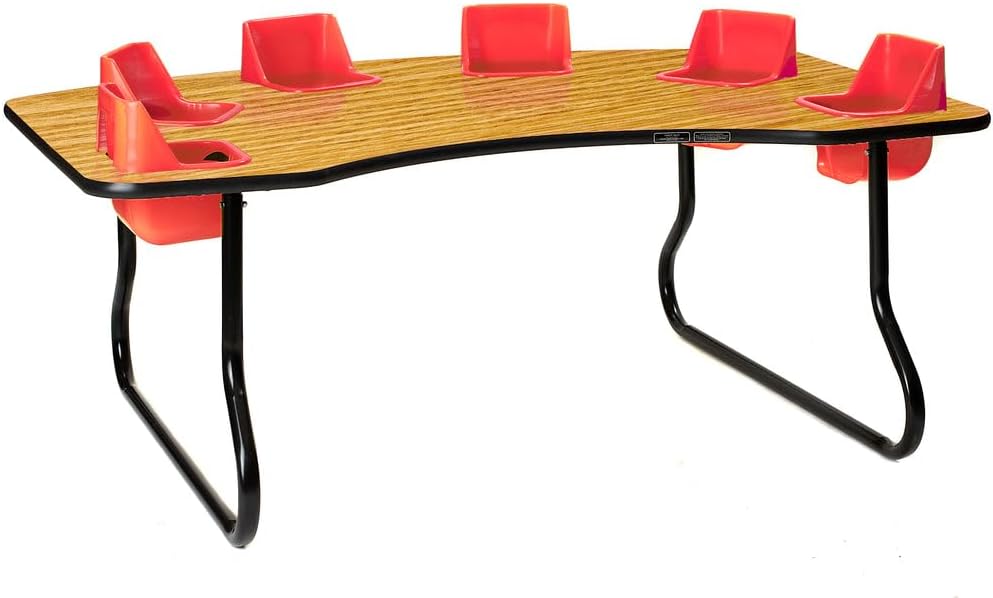 Amazon.com: Toddler Tables 6-Seat Feeding Table, Oak Top, Red Seat ...