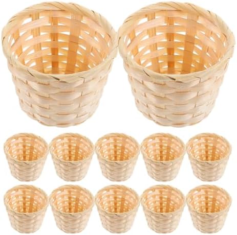 Small Baskets 12Pcs Mini Wood Woven Baskets Miniature Artifical Wood ...