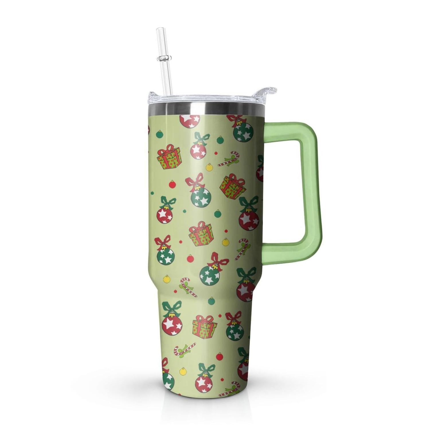 Amazon.com | Christmas Tumbler with Handle Lid and Straw, Green Merry ...