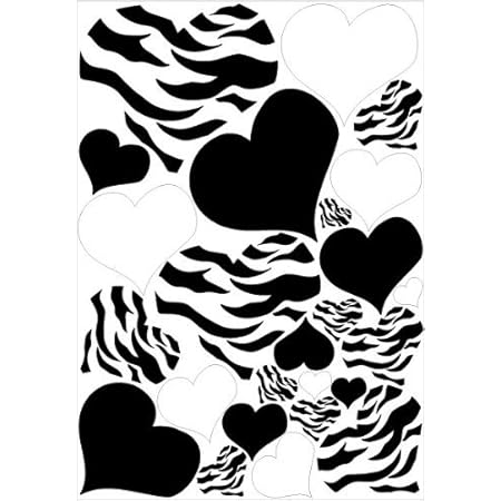 Amazon.com: Hearts Zebra Print, Black, and White Heart Wall Stickers ...