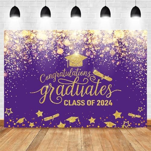 Amazon.com : Avezano Purple Graduation Backdrop 2024 Purple and Gold ...