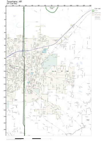 Amazon.com : ZIP Code Wall Map of Texarkana, AR ZIP Code Map Laminated ...