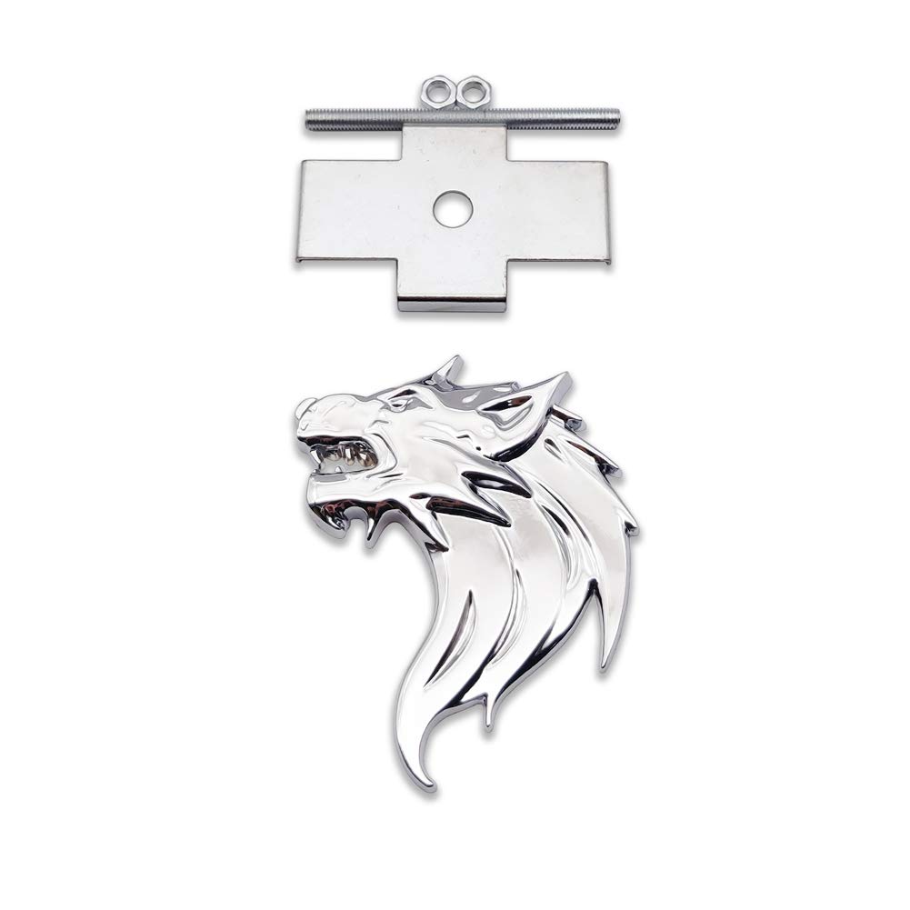Chrome Metal Wolf Head Logo Car Front Grille Emblem Premium ...