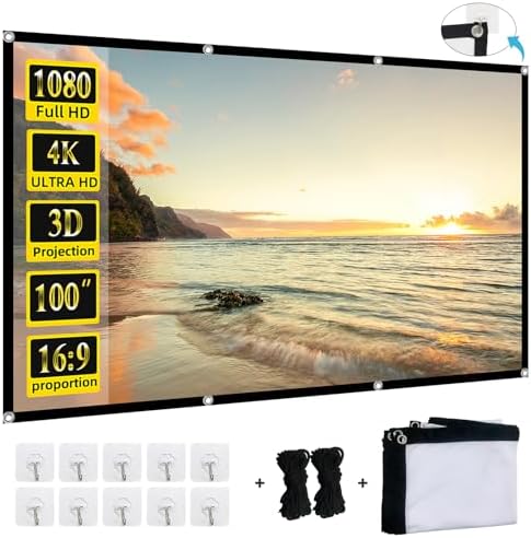 100-inch Projector Screen 4K 16:9 HD Foldable Washable Portable ...