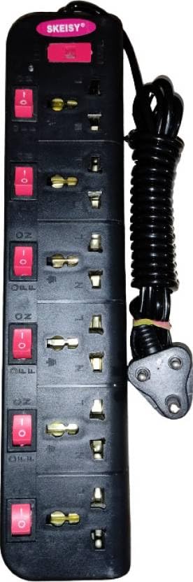 Buy Extension Cord 6 Socket and 6 Switch Power UP 6AMP and 3 MTR Wire 6 ...