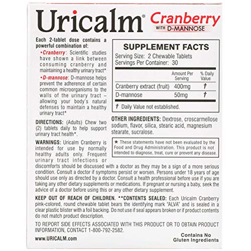 Uricalm Cranberry, Daily Dietary Supplement Chewable with D-Mannose ...