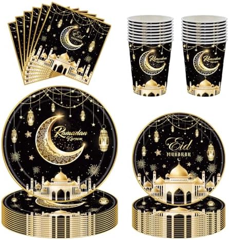Bicuces 68 Pcs Eid Mubarak Plates and Napkins Party Supplies Eid ...