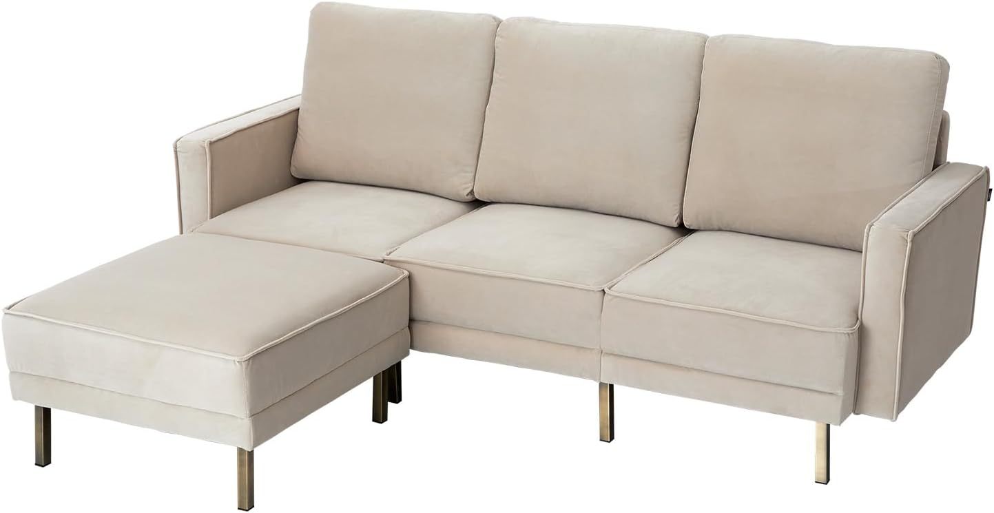 Amazon｜LOWYA ロウヤ ソファー ソファ カウチソファー カウチソファ 3人掛け 三人掛け 2.5人掛け 幅178 ベルベット調 アイボリー｜ソファ・カウチ オンライン通販