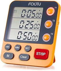 FCXJTU Digital Triple Kitchen Timer, 3 Channels Count UP/Down Memory Timer, Large Display, Loud ...