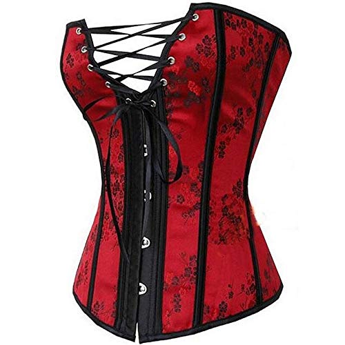 Buy ZZEBRA Red: Lace Up Front Corset Overbust Embroidery Elegant Waist ...
