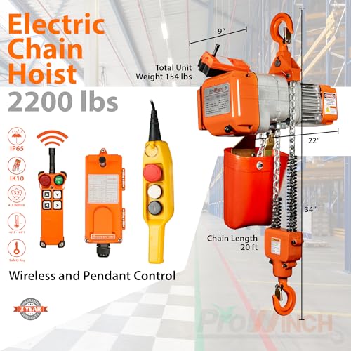 Prowinch 1 Ton Electric Chain Hoist with Wireless Remote Control System ...
