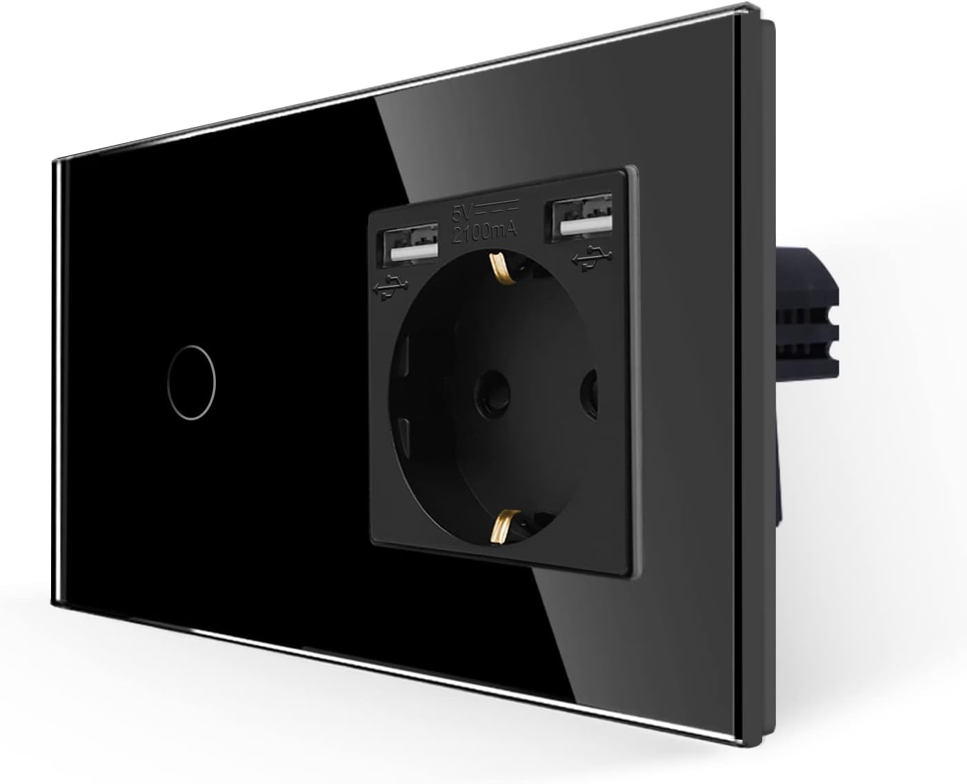 JIMEIDA USB Steckdose mit Lichtschalter in Schwarz, 16A Glas 3-in-1 ...