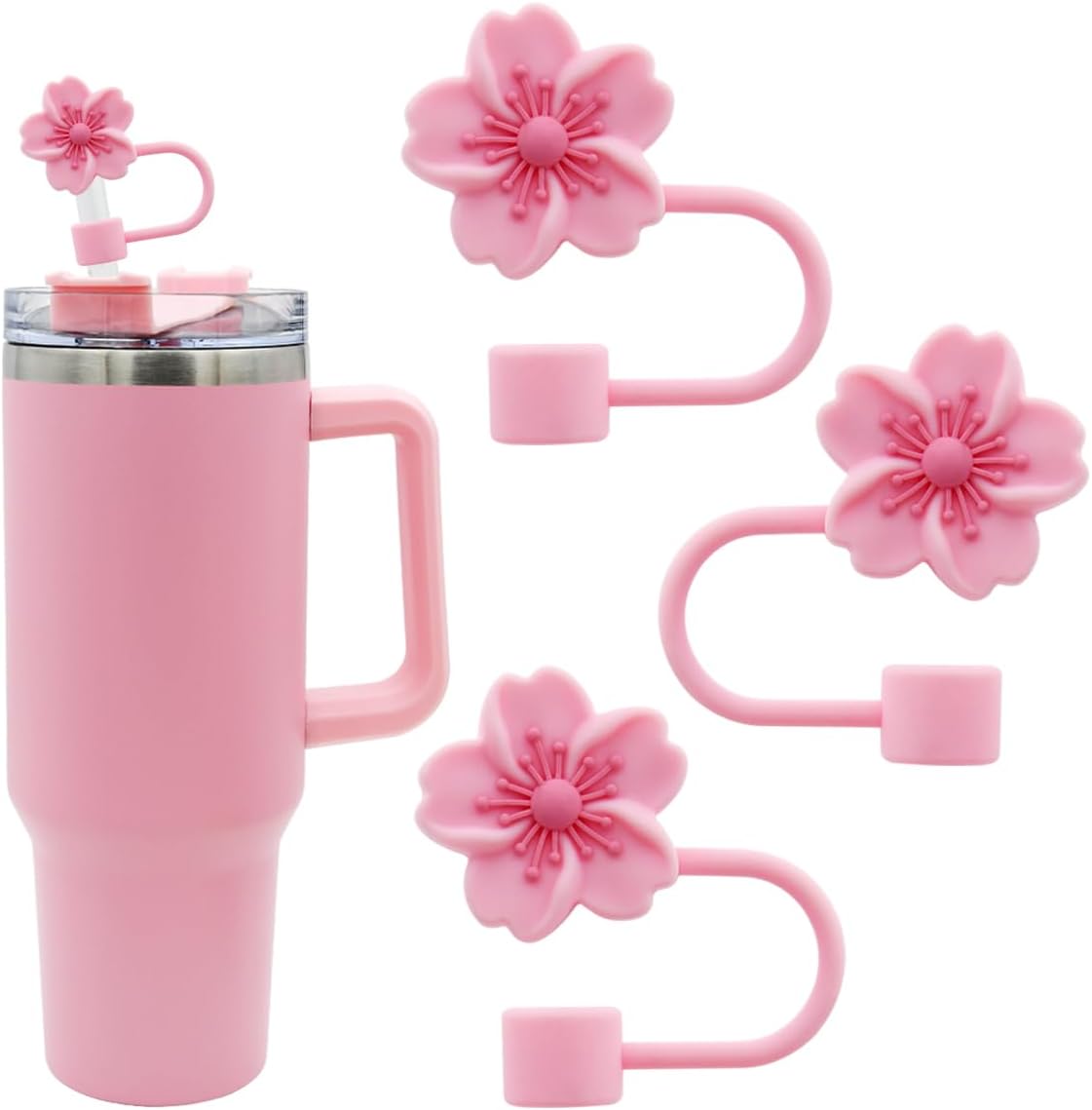 Amazon.com: Meitesti 3pcs Cherry Blossom Silicone Straw Cover Cap for ...