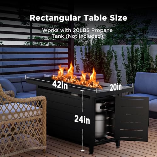 Ciays 42 Inch Gas Fire Pit Table, 60,000 BTU Propane Pits for Outside ...