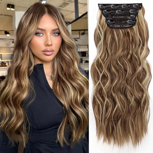 Amazon.com : KooKaStyle Clip in Synthetic Hair Extensions Long Wavy ...