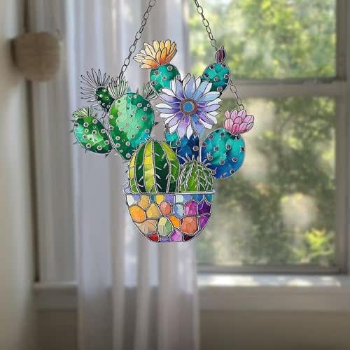 Amazon.com: Cactus Window Hanging, Flowers Acrylic Window Hanging Art ...