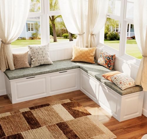 Amazon.com: Lovinouse L-Shaped Corner Storage Bench with Cushion ...