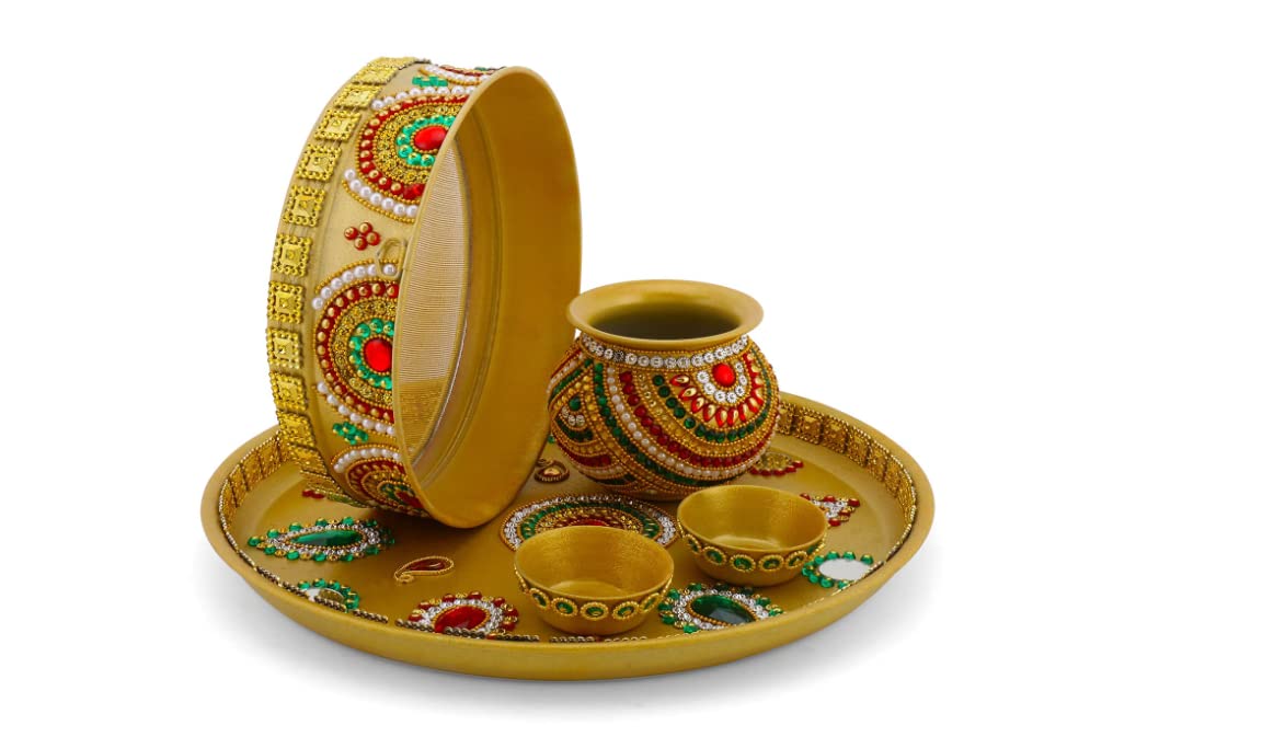 Buy Handicrafts Kundan Pooja Thali, Pooja Thali Set Designer for Home ...